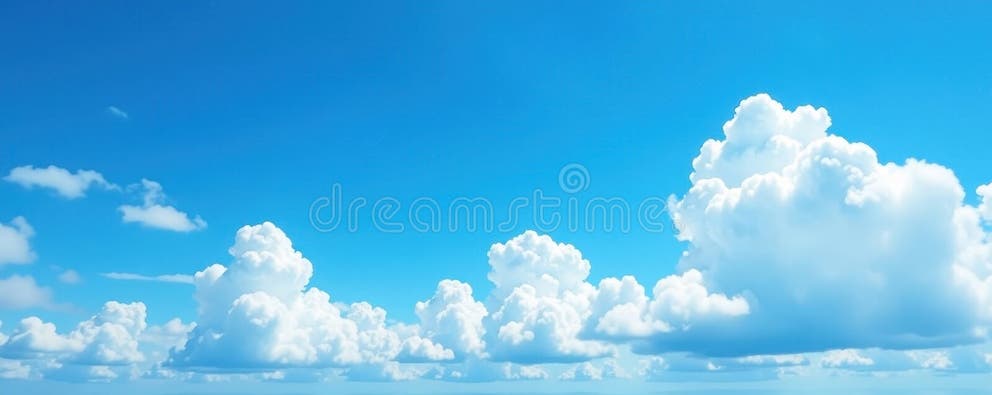Deep Azure Sky Canvas, Scattered Cumulus Cloud Formations , Shadow ...