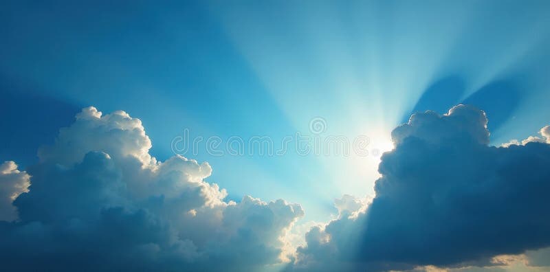 Deep Azure Sky, Dramatic Sun Rays Piercing Clouds, Hope, Azure Stock ...
