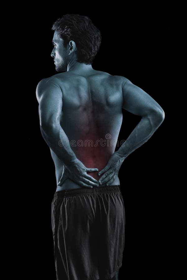 Deep Back Pain. Muscular Young Man with Lower Back Pain. Stock Photo ...