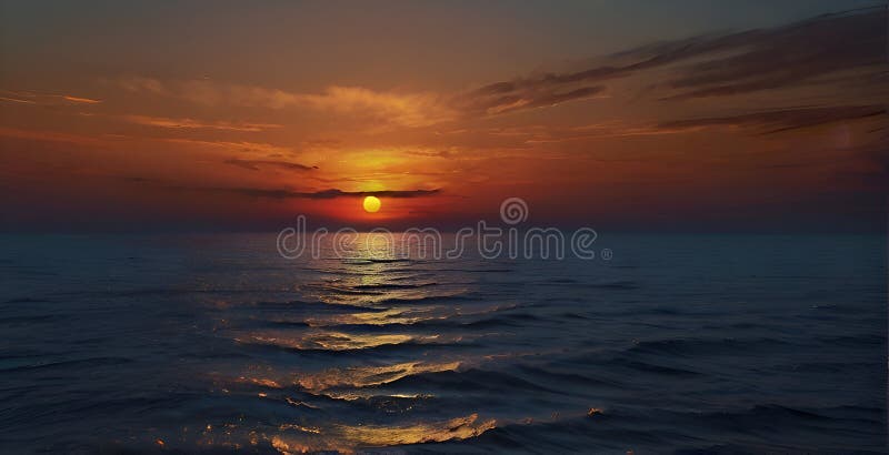 Deep Beautiful Sunset at the Sea Stock Illustration - Illustration of ...