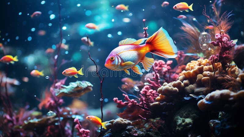 Deep Below a Colorful School of Fish Swims Stock Illustration ...