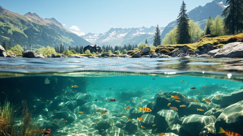 Deep Below a Colorful School of Fish Swims Stock Illustration ...