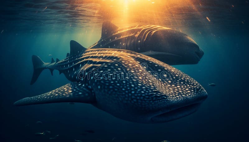 Deep Below, Majestic Whale Shark Swims in Multi Colored Reef Generated ...
