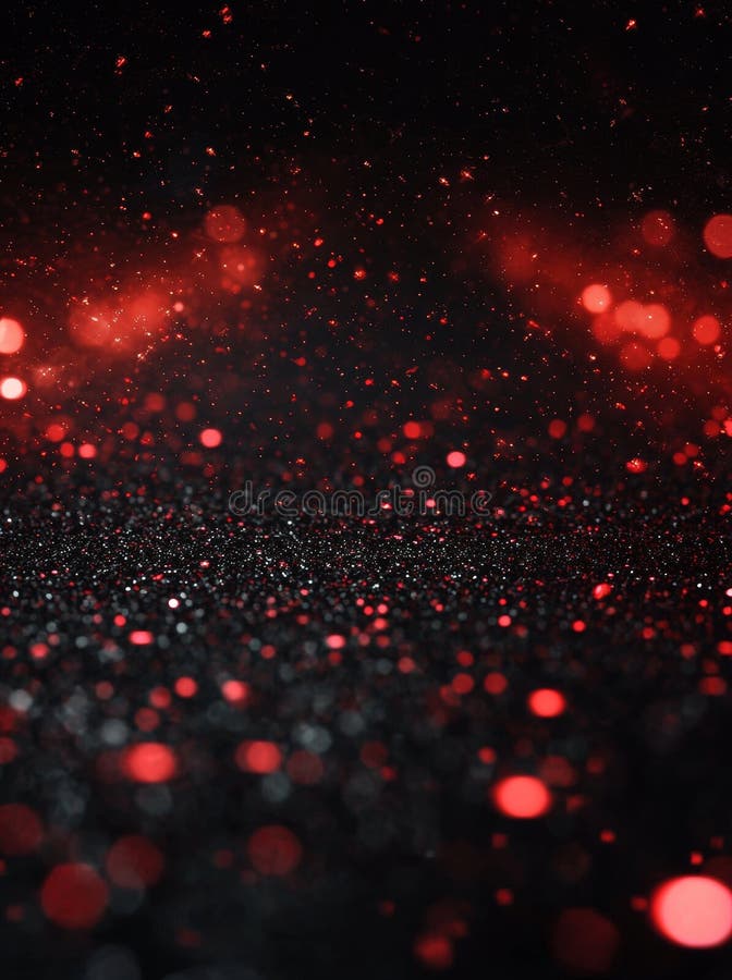 A Deep Black Backdrop with Scattered Red Glitter, Shimmering Particles ...