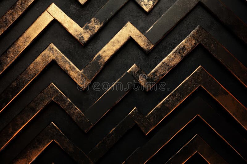 A Deep Black Background with Metallic Bronze Stripes Forming a Zigzag ...