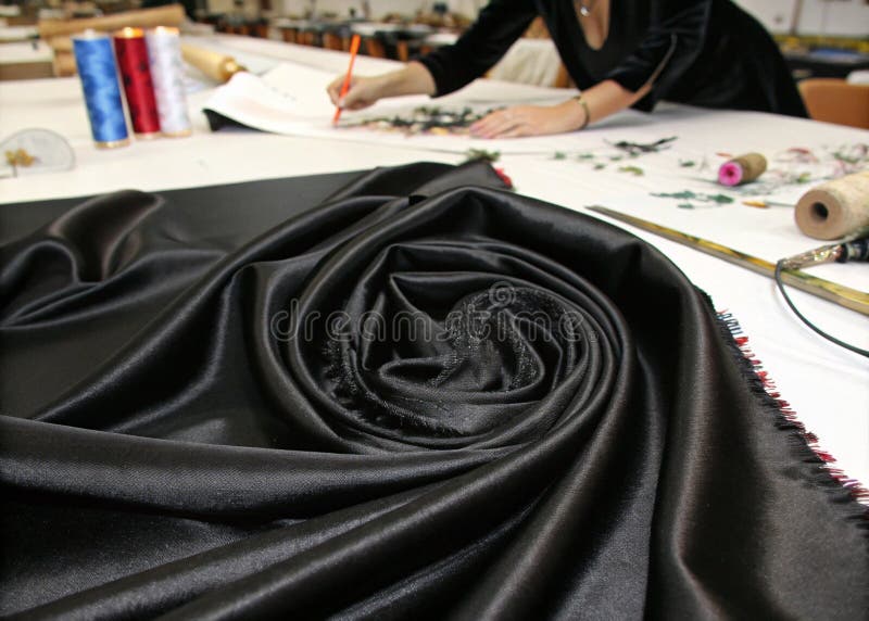 The Deep Black Color of Satin Fabric Illuminated by Light Stock ...