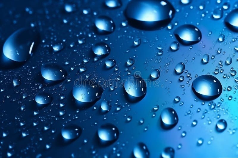 Deep Blue Backdrop Adorned with Shimmering Water Droplets and Gradients ...