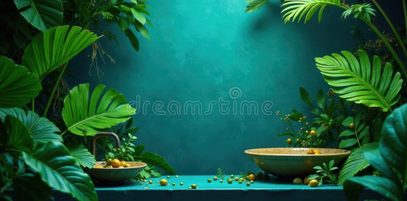 Deep Blue Backdrop, Vibrant Green Yellow Sink Lush Jungle Theme , Decor ...