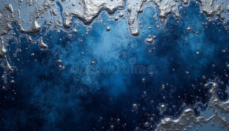 Deep Blue Background with Silver Wavy Patterns and Shiny Spherical ...