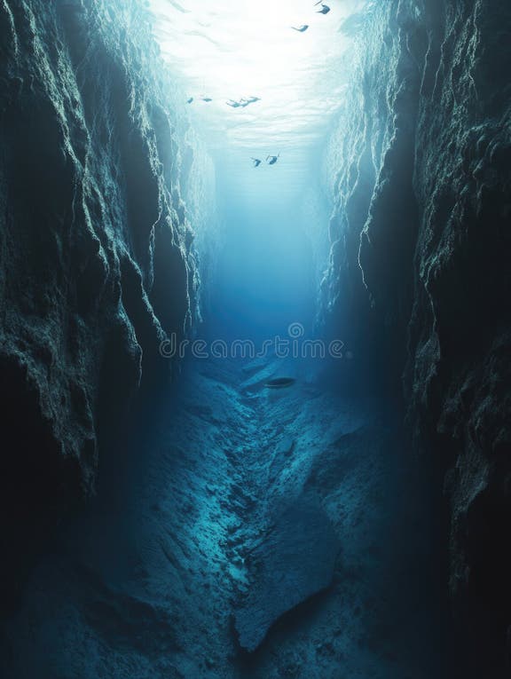 A Deep Blue Cave Viewed from Beneath the Water S Surface Stock Photo ...