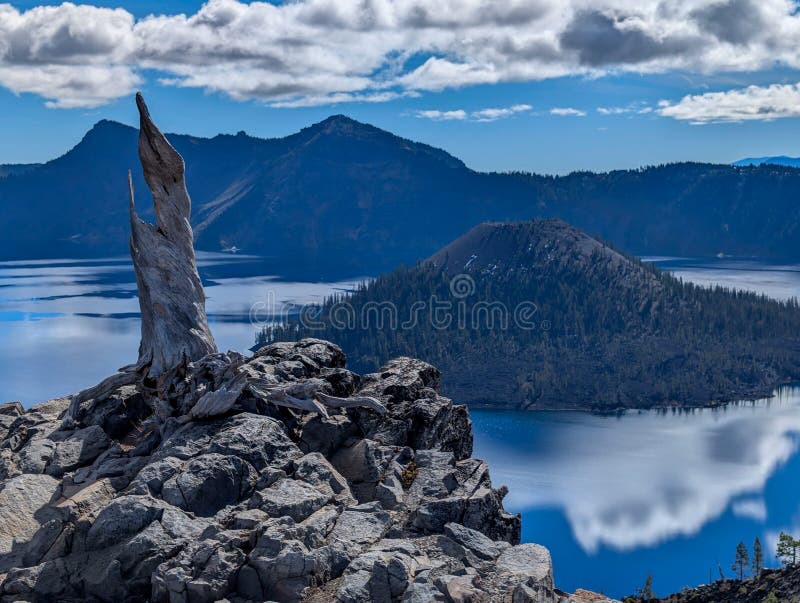 Deep Blue Crater Lake Scenes on Sunny Day in October Stock Photo ...
