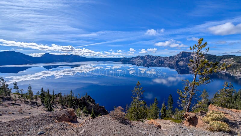 Deep Blue Crater Lake Scenes on Sunny Day in October Stock Image ...