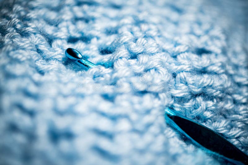 Deep Blue Crochet Fabric with Blue Hook Needle Stock Photo - Image of ...