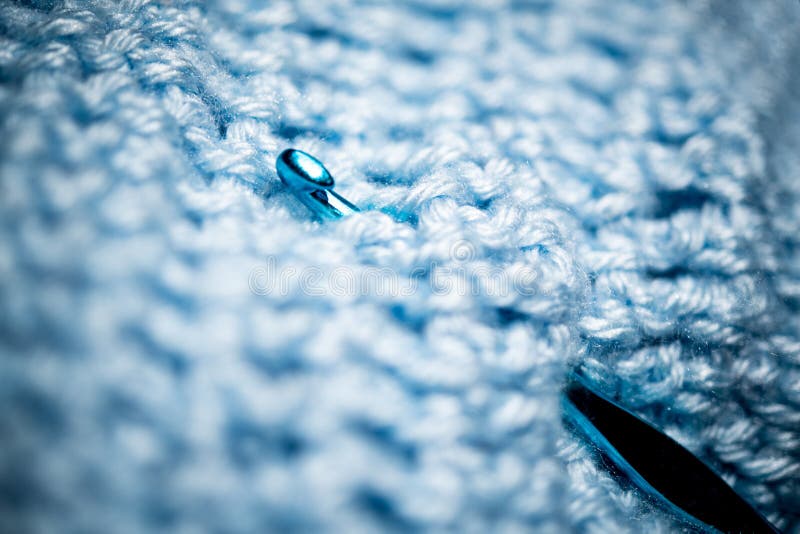 Deep Blue Crochet Fabric with Blue Hook Needle Stock Photo - Image of ...