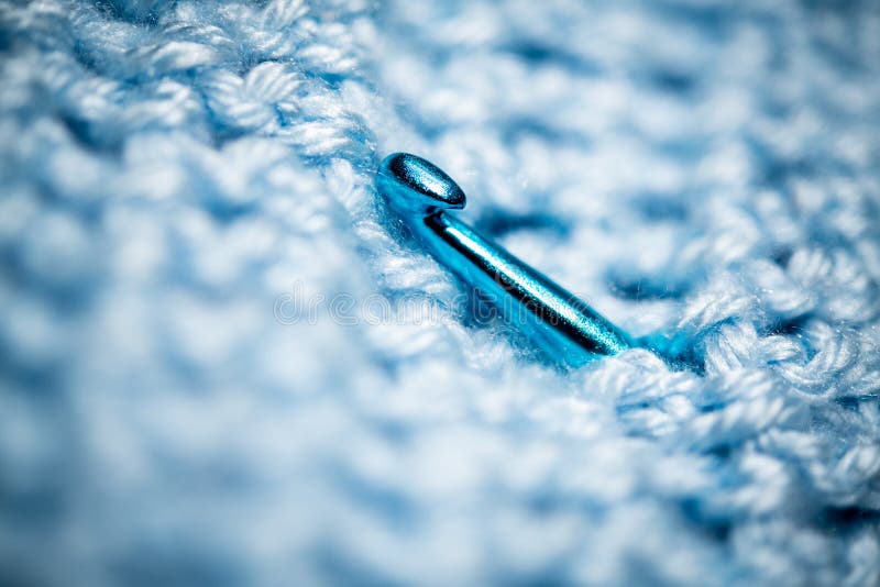 Deep Blue Crochet Fabric with Blue Hook Needle Stock Image - Image of ...