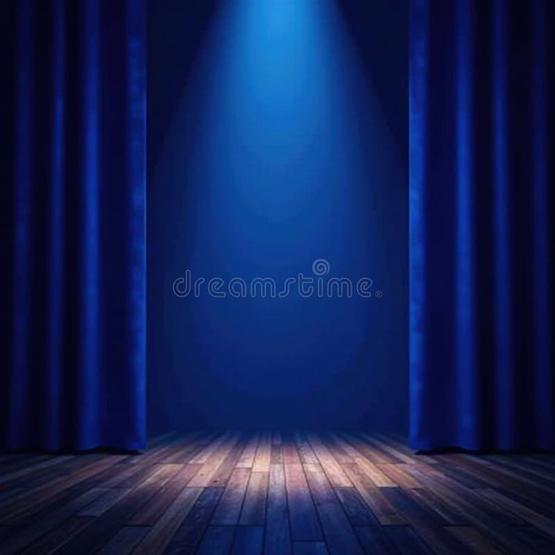 Deep Blue Curtain, Bright Spotlight on Empty Stage, Shadow, Spotlight ...