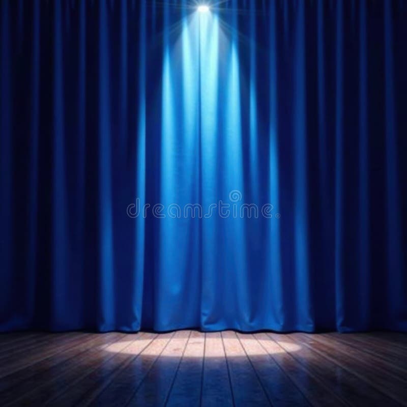 Deep Blue Curtain, Single Spotlight Illuminates Center, Backdrop ...