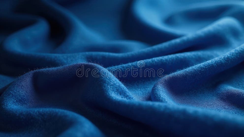 Deep Blue Fabric Draped in Soft, Luxurious Waves, Showing Texture and ...