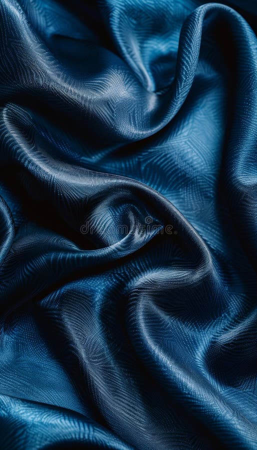 Deep Blue Fabric with Intricate Texture Draped Elegantly on a Surface ...