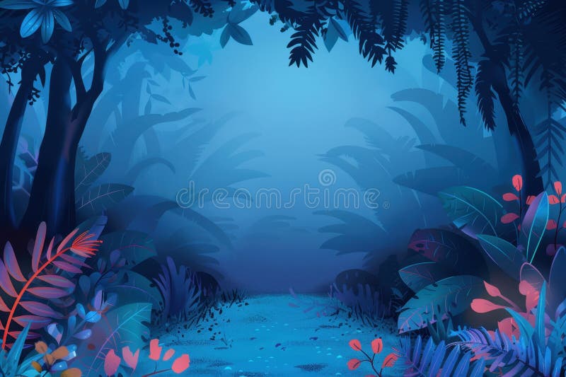 A Deep Blue Forest with Lush Foliage and a Path Leading into the ...