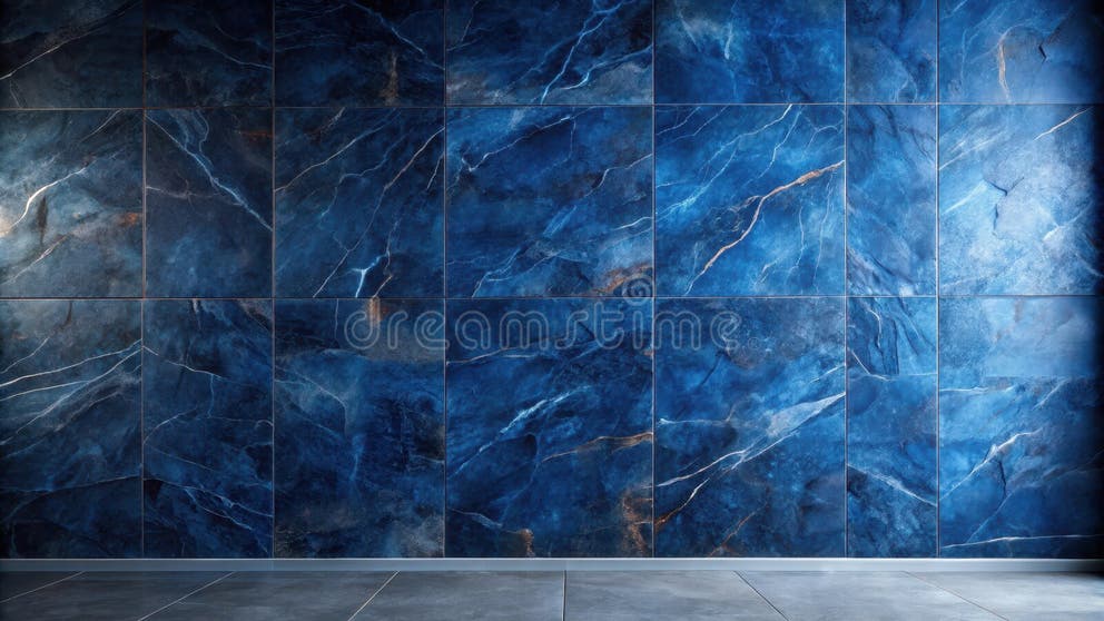 Deep Blue Marble Tile Wall Interior Design Texture. Generative AI Stock ...