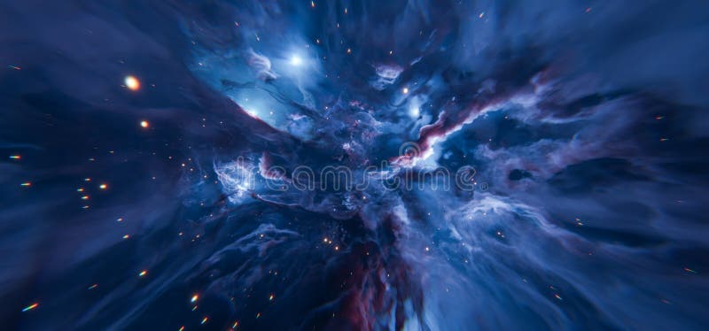 Deep Blue Nebula Background with Bright Star Clouds in Space Stock ...