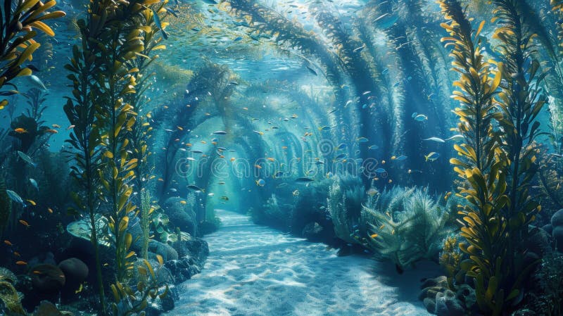 A Deep Blue Ocean with a Path of Light Shining through it Stock ...