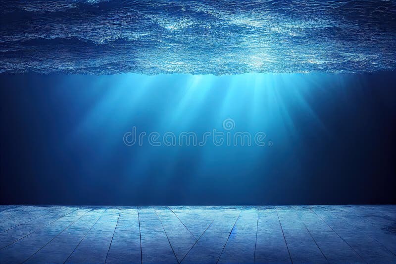 Deep Blue Ocean Seascape with Sun Rays and Flat Bottom. Stock ...