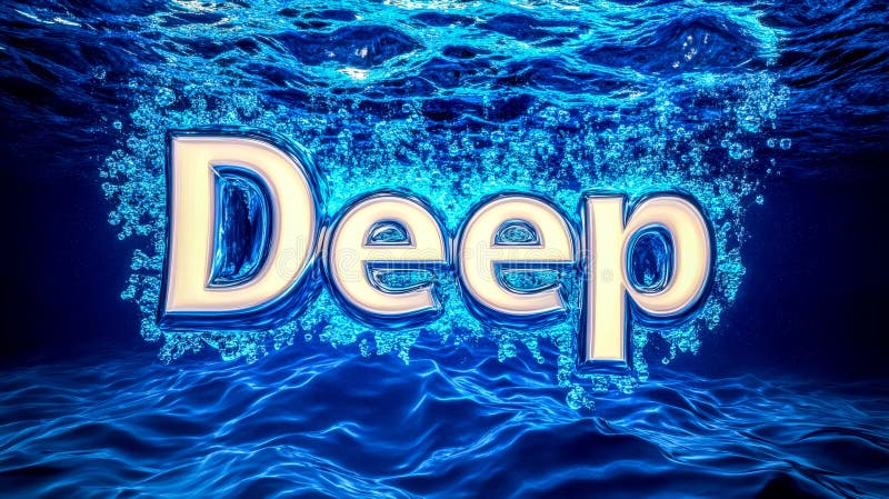 Deep Blue Ocean Water with Emerging Word Deep, 3d Render Stock ...