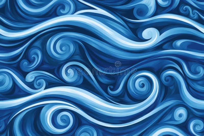 Deep Blue Ocean Waves Abstract Pattern, with Swirling Currents and Soft ...