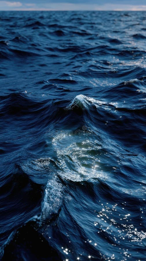 Deep Blue Ocean Waves with Sunlight Reflections on Water Surface on a ...