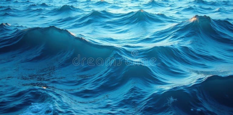 Deep Blue Ocean with Wavy Patterns and Sea Foam, Blue Ocean Wave ...