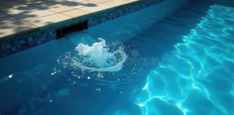 Deep Blue Pool, Water Receding from Central Drain, Clear, Empty Pool ...