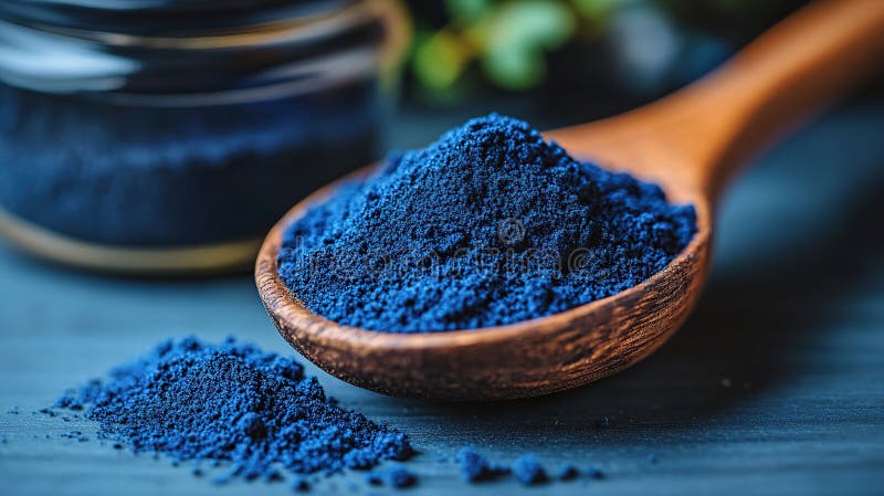 Deep Blue Powder in a Wooden Spoon Stock Illustration - Illustration of ...