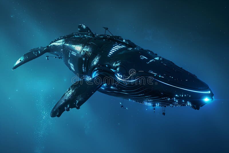 Deep Blue Robotic Whale Swimming Under the Ocean. by Generative Ai ...