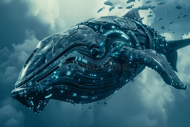 Deep Blue Robotic Whale Swimming Under the Ocean. by Generative Ai ...