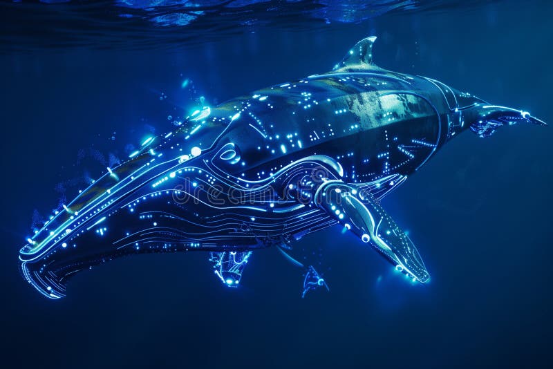 Deep Blue Robotic Whale Swimming Under the Ocean. by Generative Ai ...