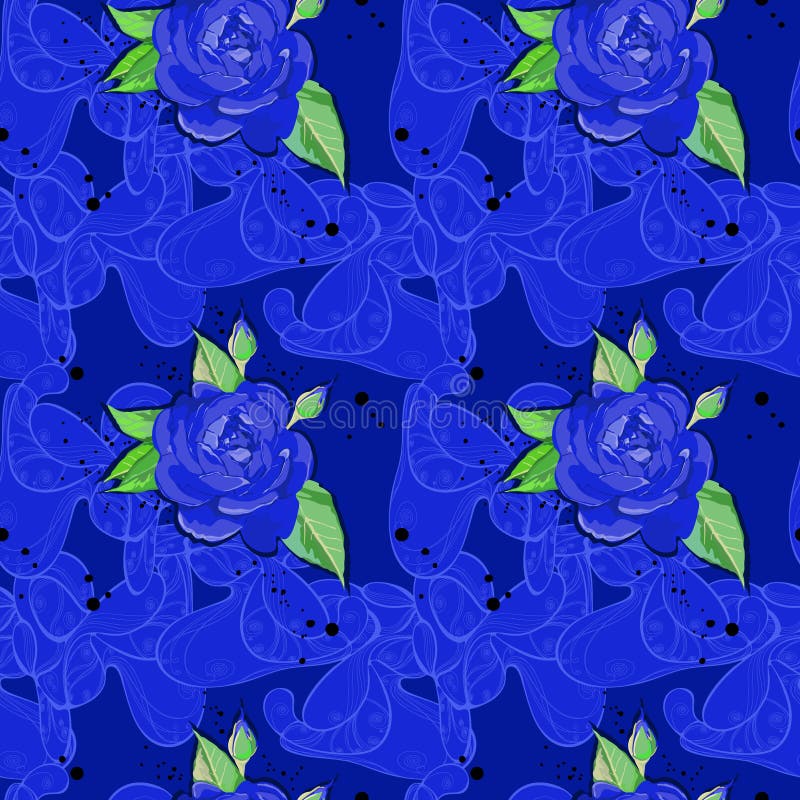 Deep Blue Roses on Blue Background Stock Vector - Illustration of flora ...