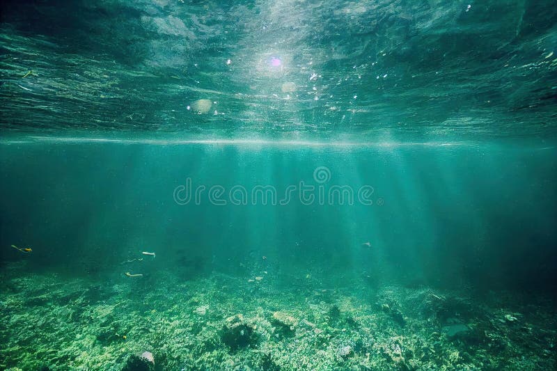 Deep Blue Sea with Rays of Sun through Water Column Seascape. Stock ...
