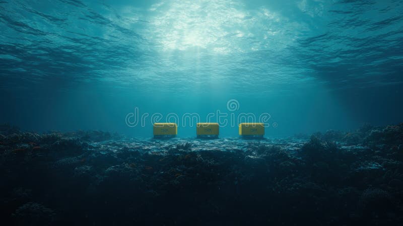 Deep Blue Sea, 3 Yellow Boxes, Rays of Light Stock Photo - Image of ...