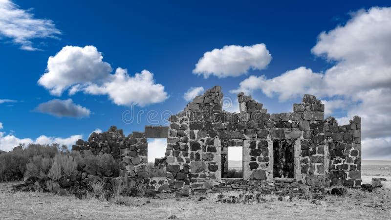 Deep Blue Sky Over a Colorless Stone Building Ruin Stock Photo - Image ...