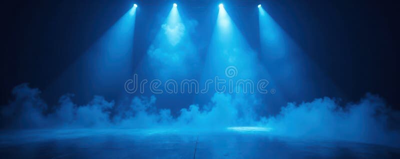Deep Blue Stage Lights Pierce Swirling Fog, Dramatic Theatrical Effect ...
