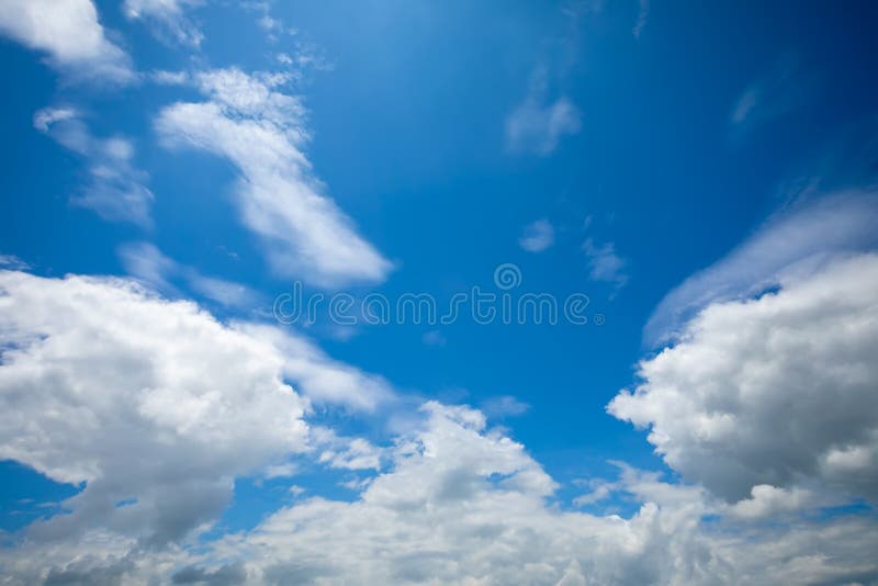 Deep Blue Sunny Sky with White Clouds. Blue Sky with Cloud Closeup ...
