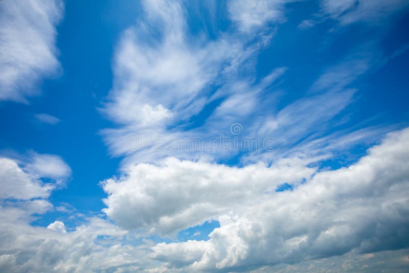 Deep Blue Sunny Sky with White Clouds. Blue Sky with Cloud Closeup ...