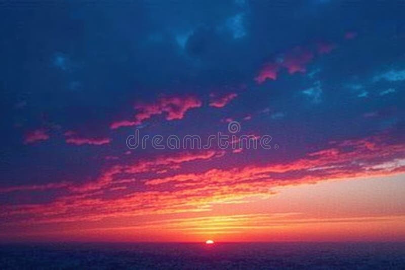 Deep Blue Twilight Sky with Streaks of Fiery Orange Sunset Clouds ...