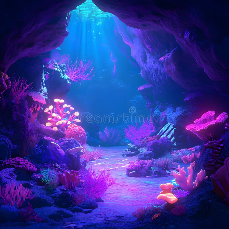 Deep Blue Underwater Caves Harbor Vibrant Coral Reef Fish Stock Image ...