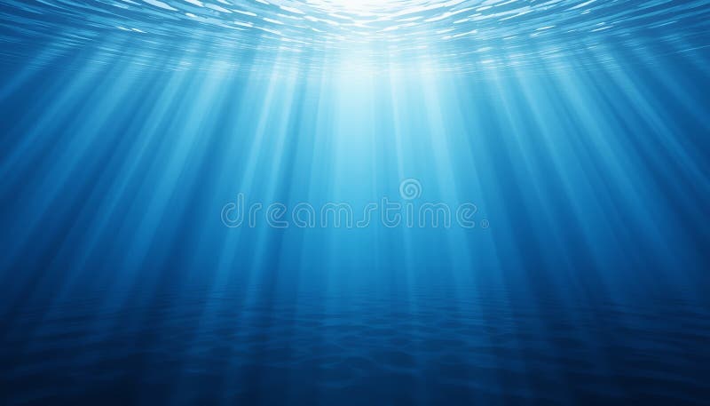 Deep Blue Underwater Rays Beam Sunlight through Ocean Waves Stock ...