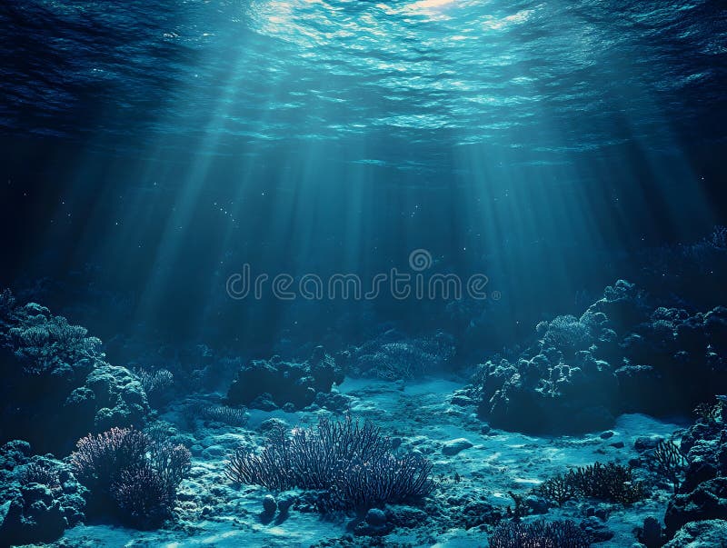 A Deep Blue Unexplored Ocean with Coral Stock Illustration ...