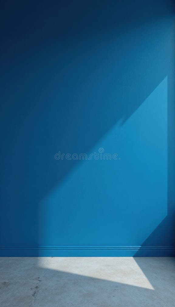 Deep Blue Wall, Bare Concrete Floor Minimalist Interior , Dark Blue ...