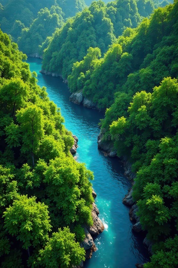 Deep Blue Waterway Cuts Across Vibrant Emerald Forest , River, Waterway ...